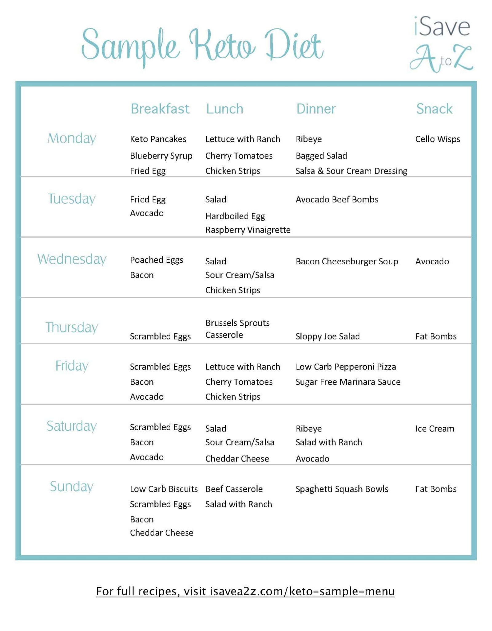 Keto Meal Plan Free Printable - Free Planner Printables